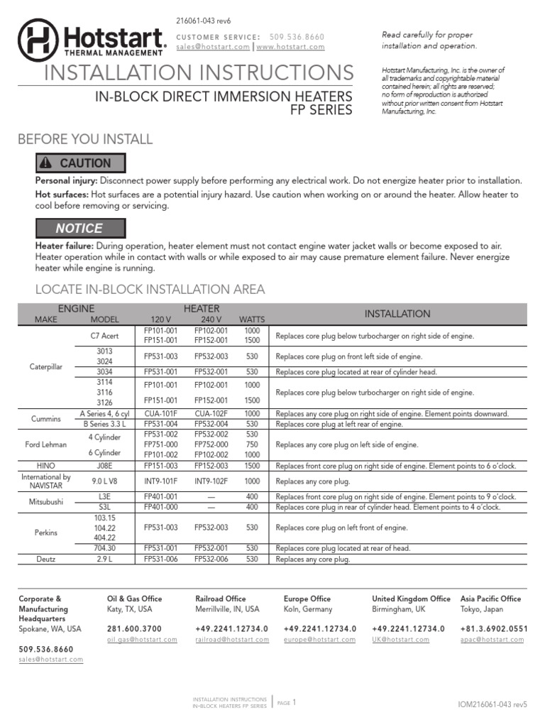 HOTSTART Manual FP in Block Heater EN | PDF