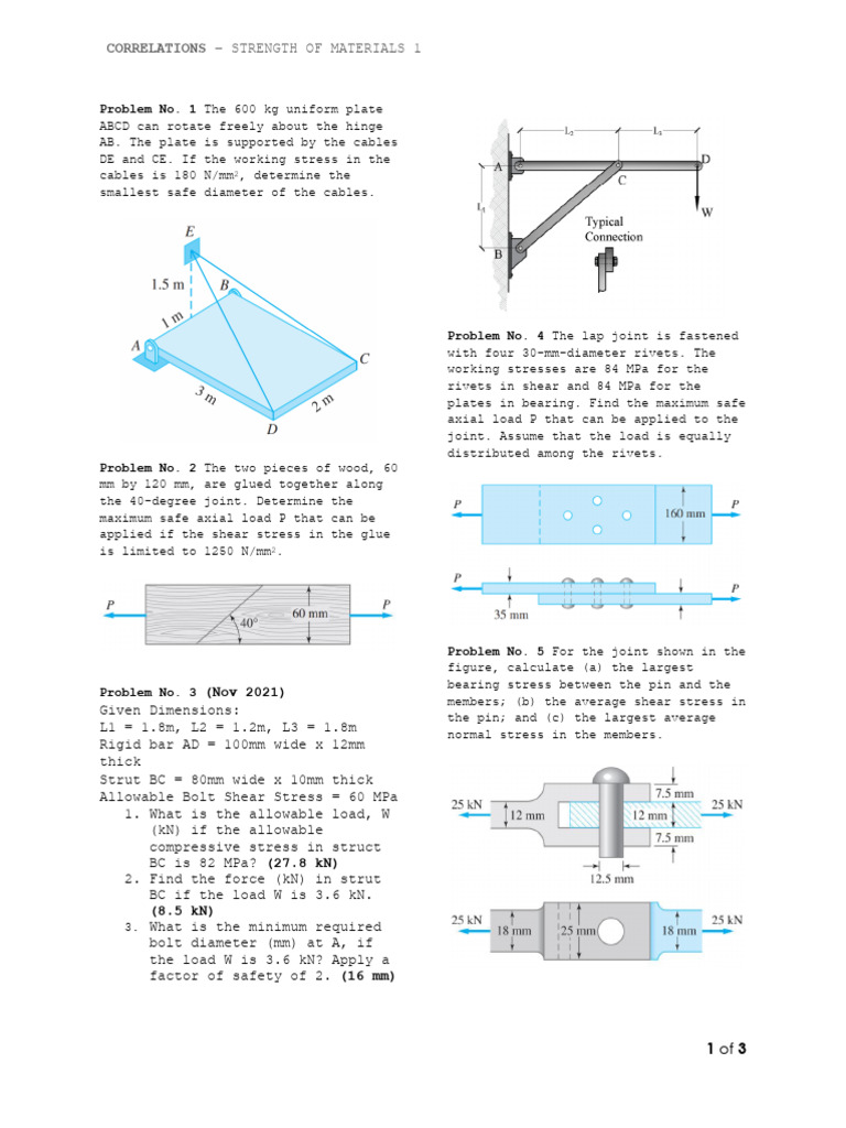 Strength of Materials Problem Set | PDF