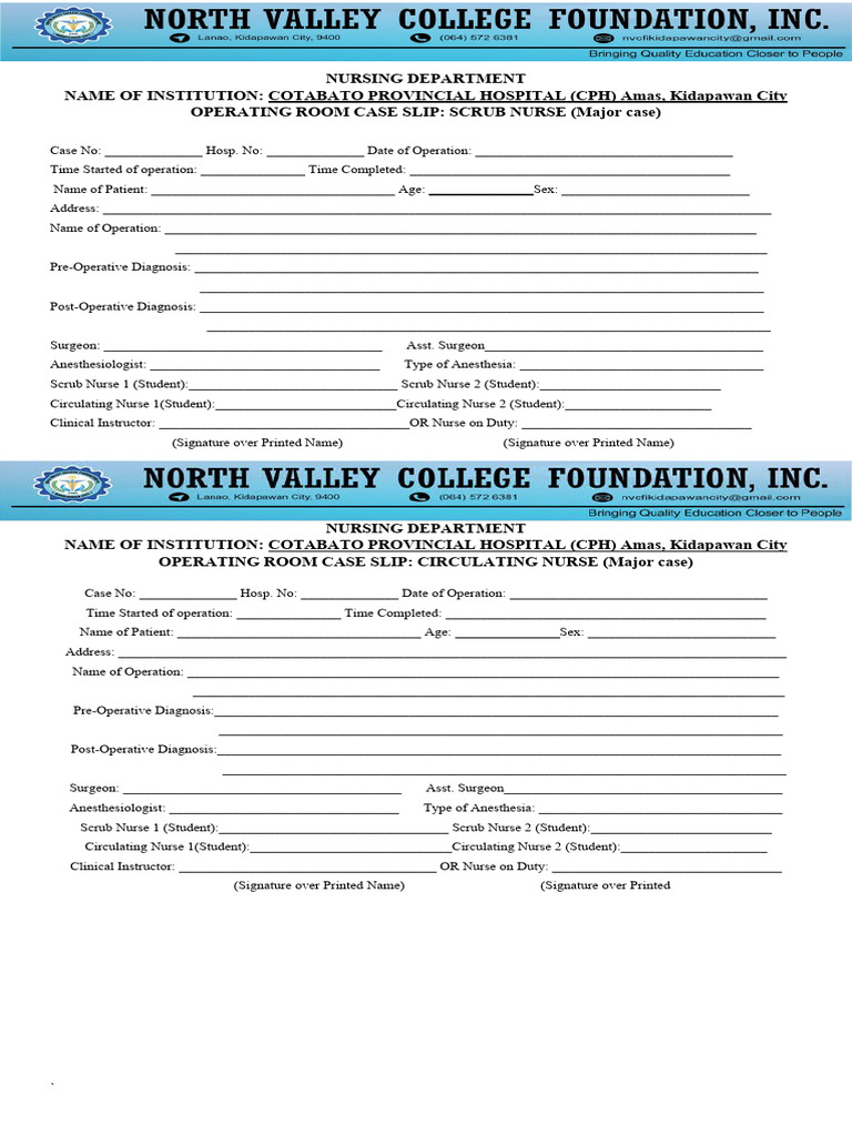 Case Slip CPH OR | Download Free PDF | Surgery | Operating Theater