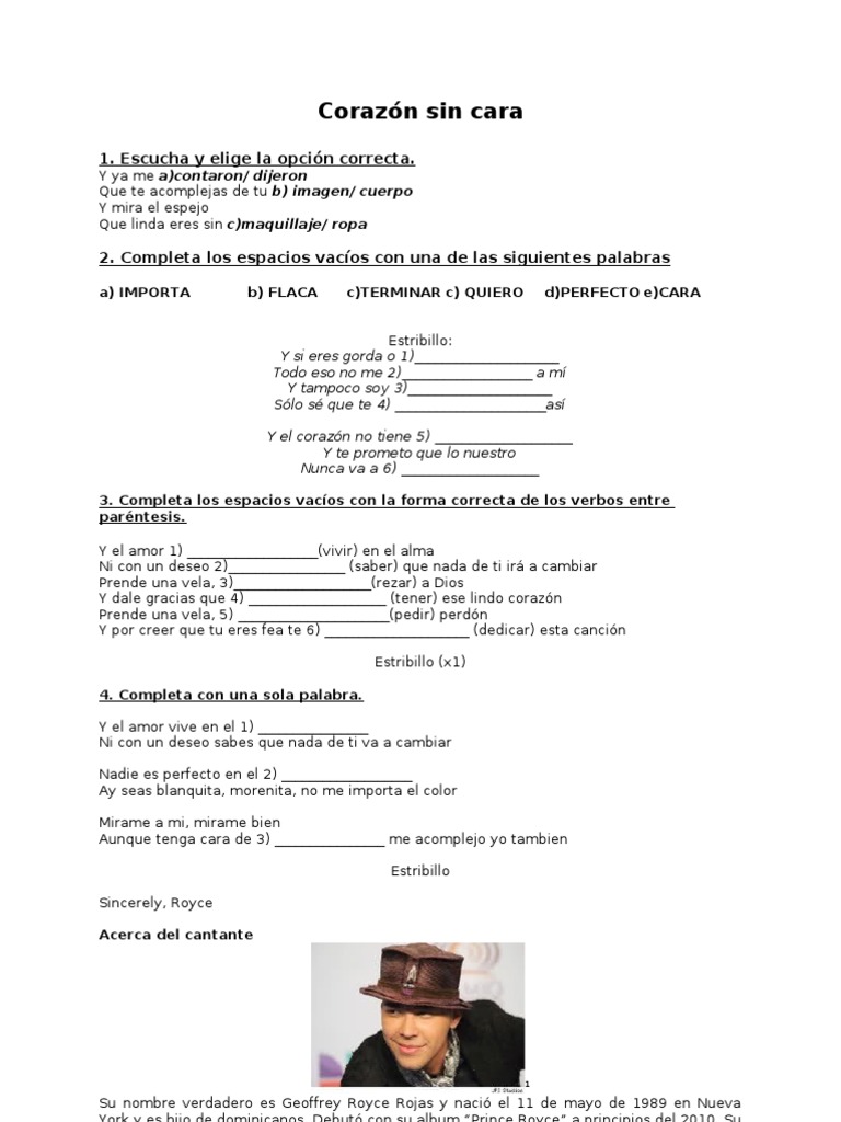 Letra y Análisis de "Corazón sin Cara" | PDF | Canciones | Música pop