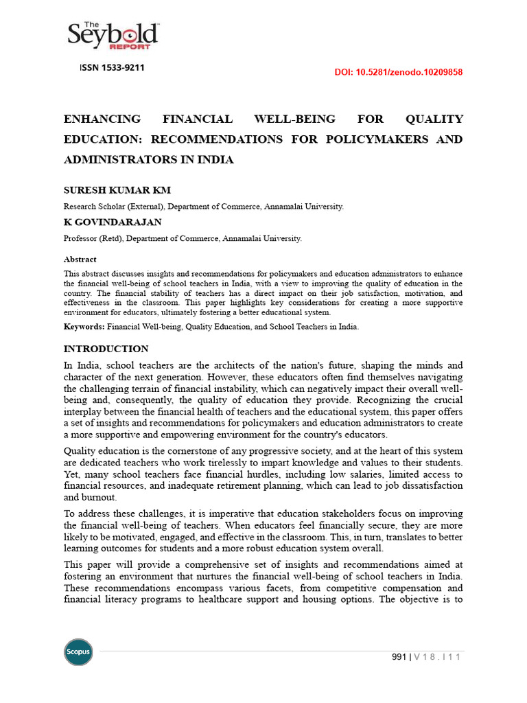ENHANCING FINANCIAL WELL-BEING FOR QUALITY EDUCATION: RECOMMENDATIONS ... ENHANCING FINANCIAL WELL-BEING FOR QUALITY EDUCATION: RECOMMENDATIONS ...