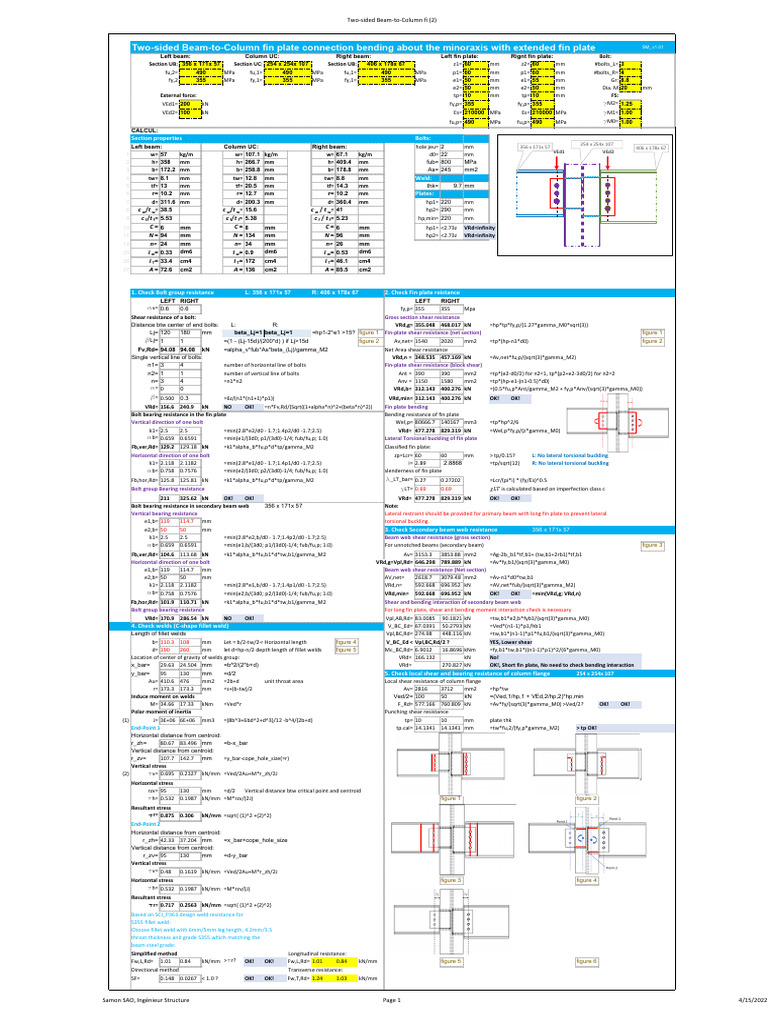 2 Side Beam To Column Connection Fin Plate Minor Axes | PDF | Building ...