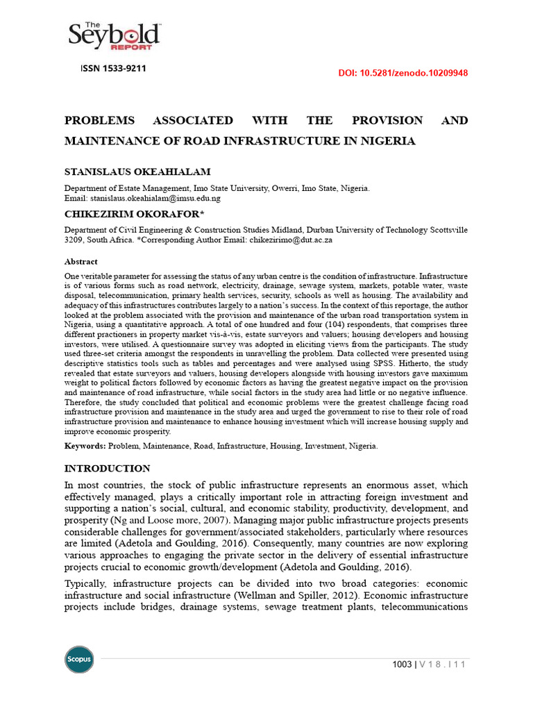 PROBLEMS ASSOCIATED WITH THE PROVISION AND MAINTENANCE OF ROAD ...