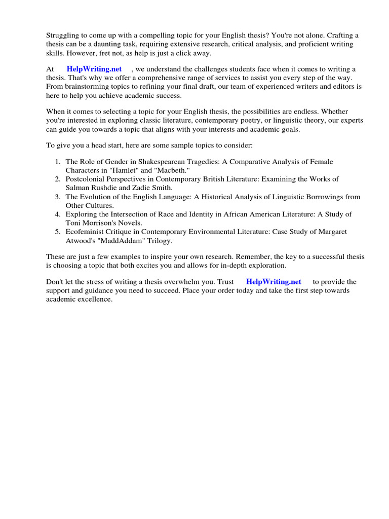 English Thesis Sample Topics | PDF | Essays | Thesis