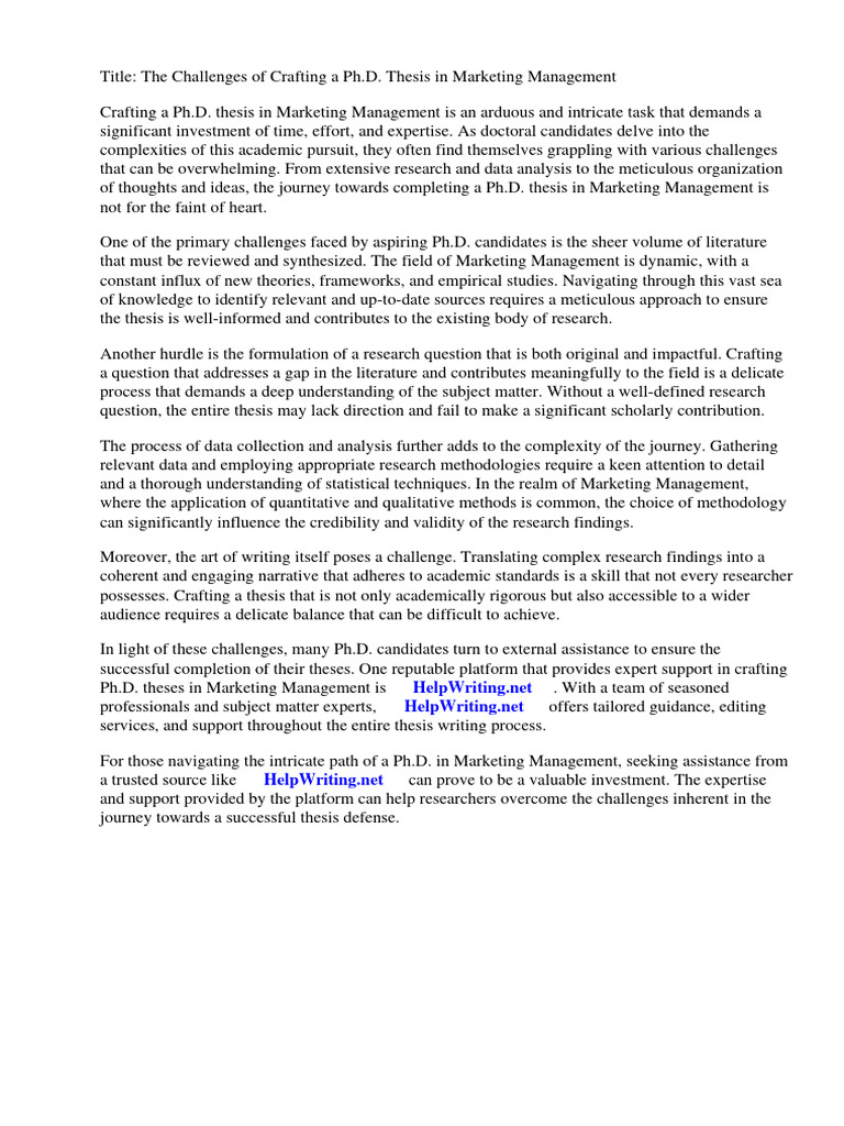 Sample PHD Thesis in Marketing Management | PDF