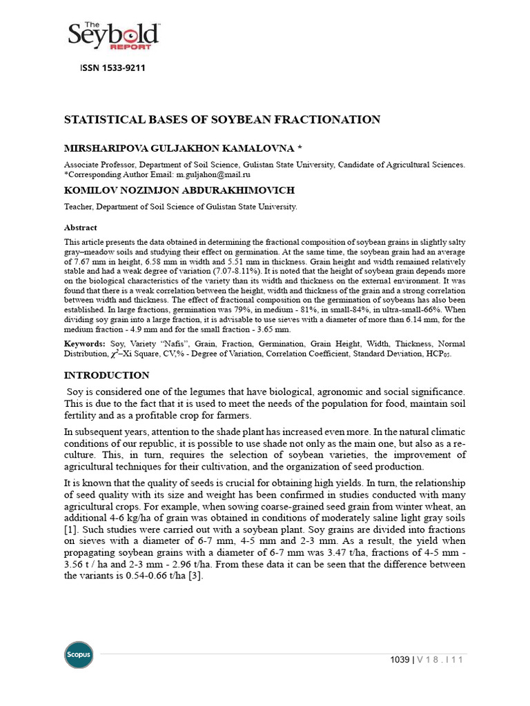 Statistical Bases of Soybean Fractionation | PDF | Coefficient Of ...
