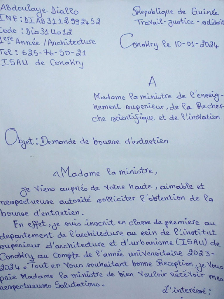 Demande Manuscrite de Bourse | PDF