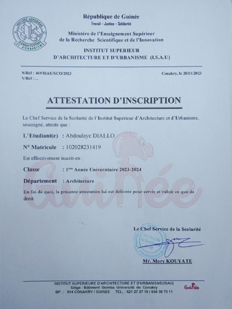 Attestation d'Inscription | PDF