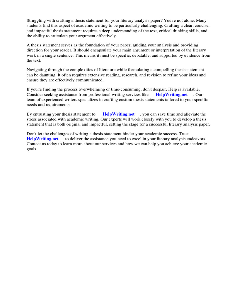 Thesis Statement For Literary Analysis Paper | PDF | Career & Growth