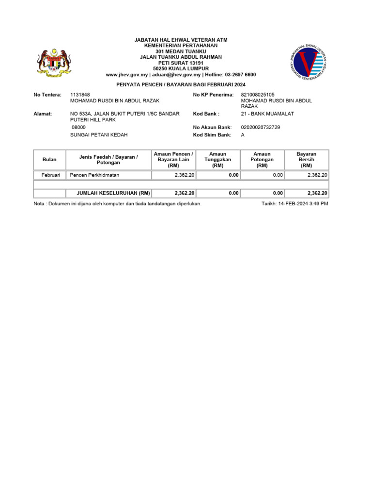 Penyata Pencen 7 | PDF