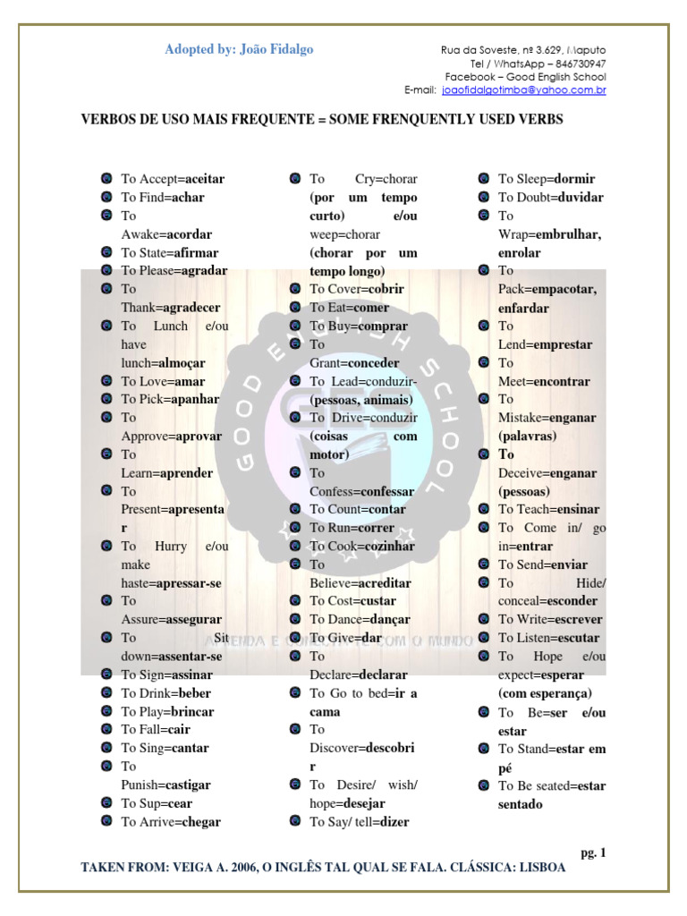 VERBOS DE USO MAIS FREQUENTE em Ingles | PDF