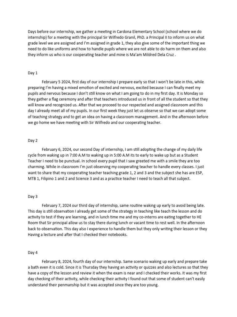 Internship Journal | PDF | Teachers | Teaching
