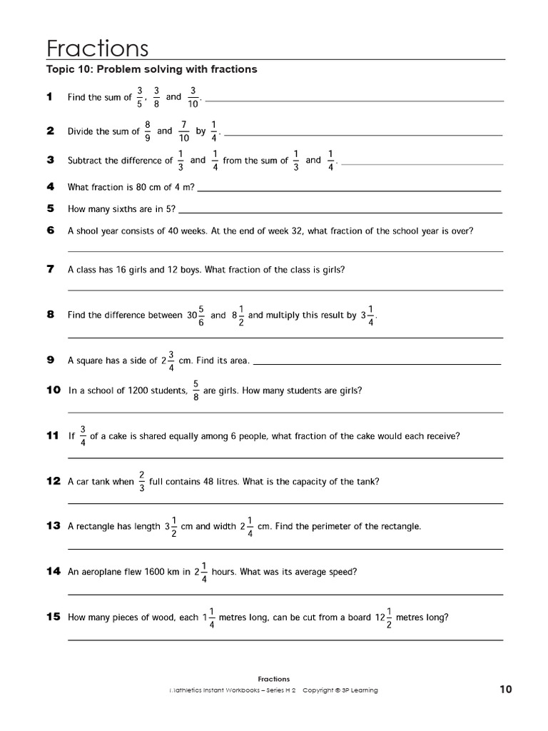 HW Fractions Word Prob and Tests 21.3.22 | PDF