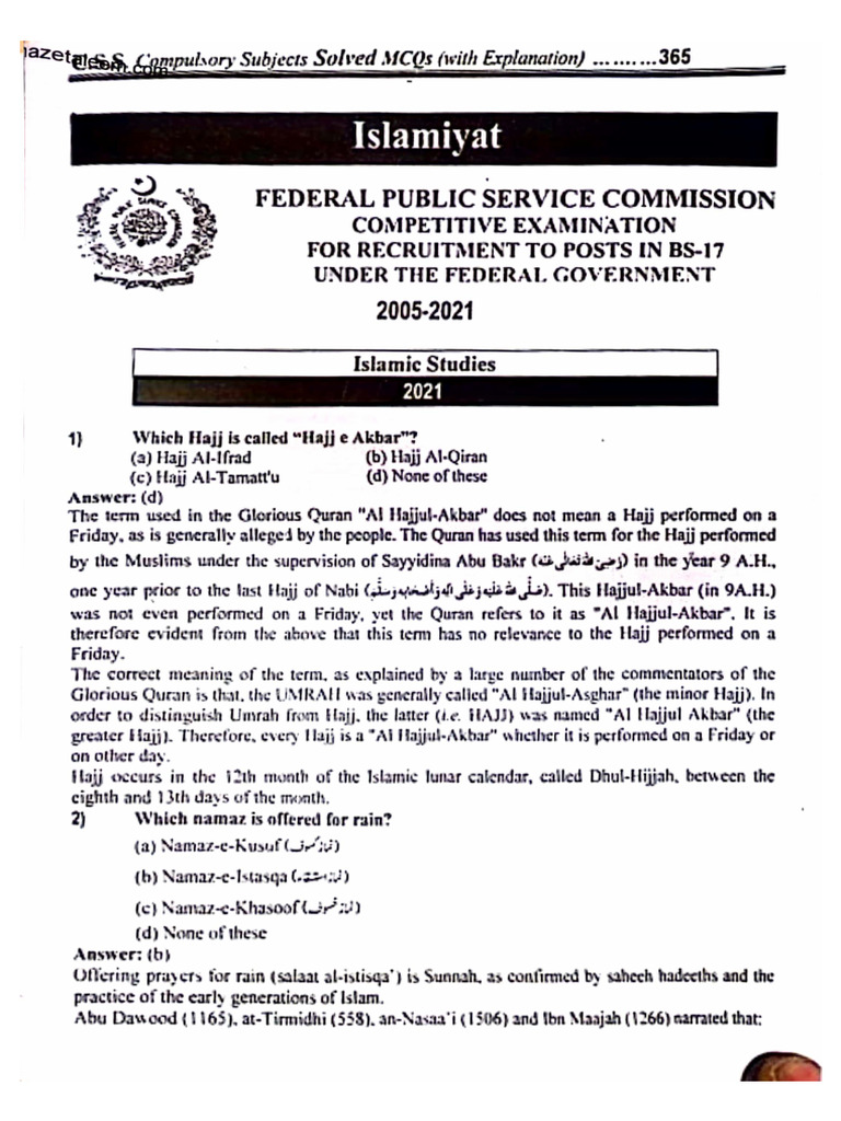 Islamiat Css Solved Mcqs | PDF