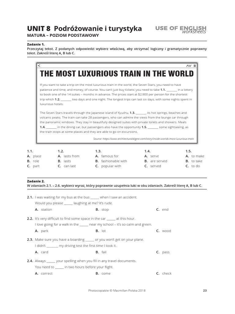 Use of English Worksheets-Unit-8 | PDF