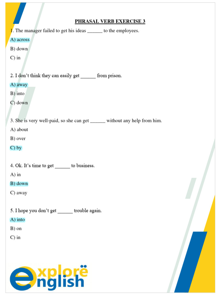 Phrasal Verb Exercise Worksheet | PDF