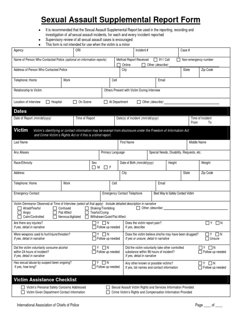 Sexual Assault Report Form Template | PDF
