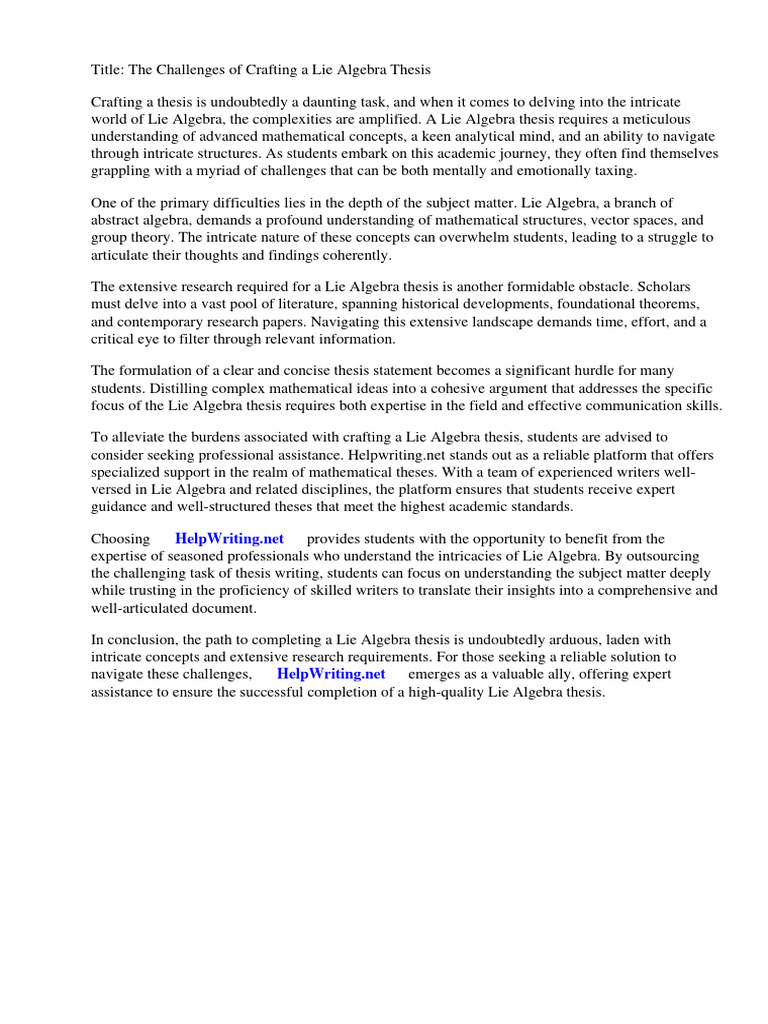 Lie Algebra Thesis | PDF