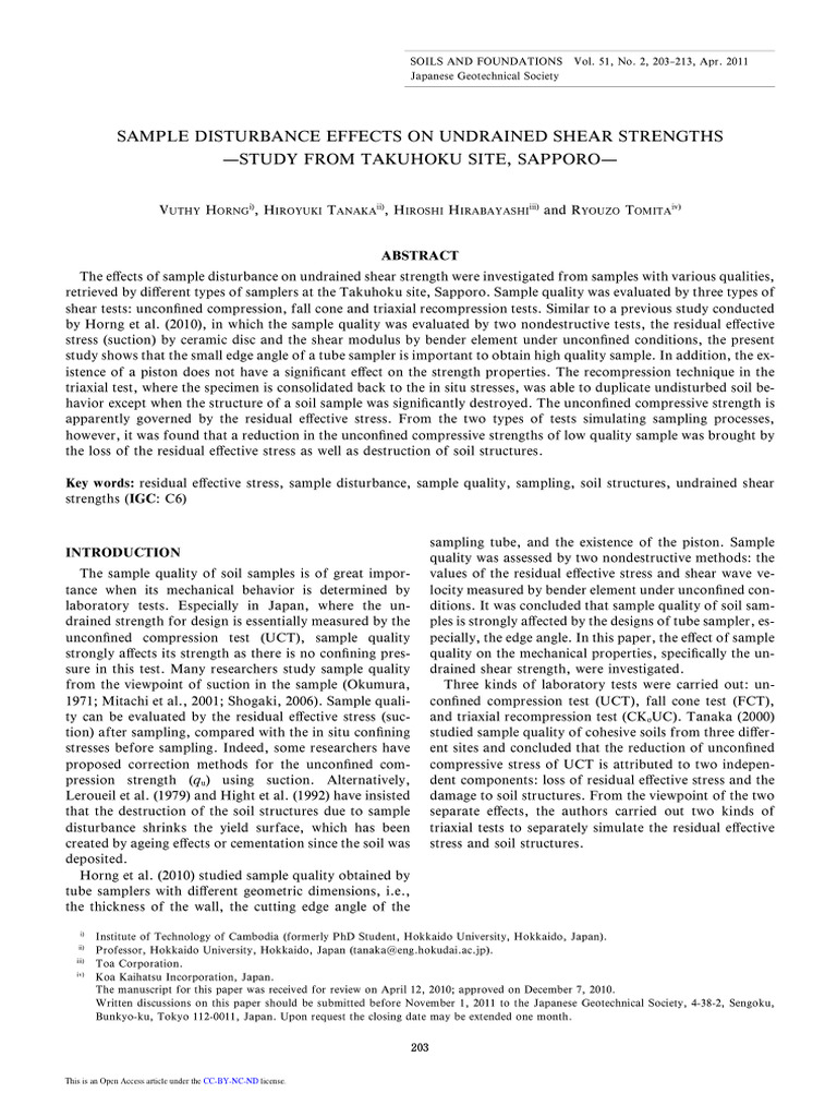 Sample Disturbance Effects On Undrained Shear Strengths ...