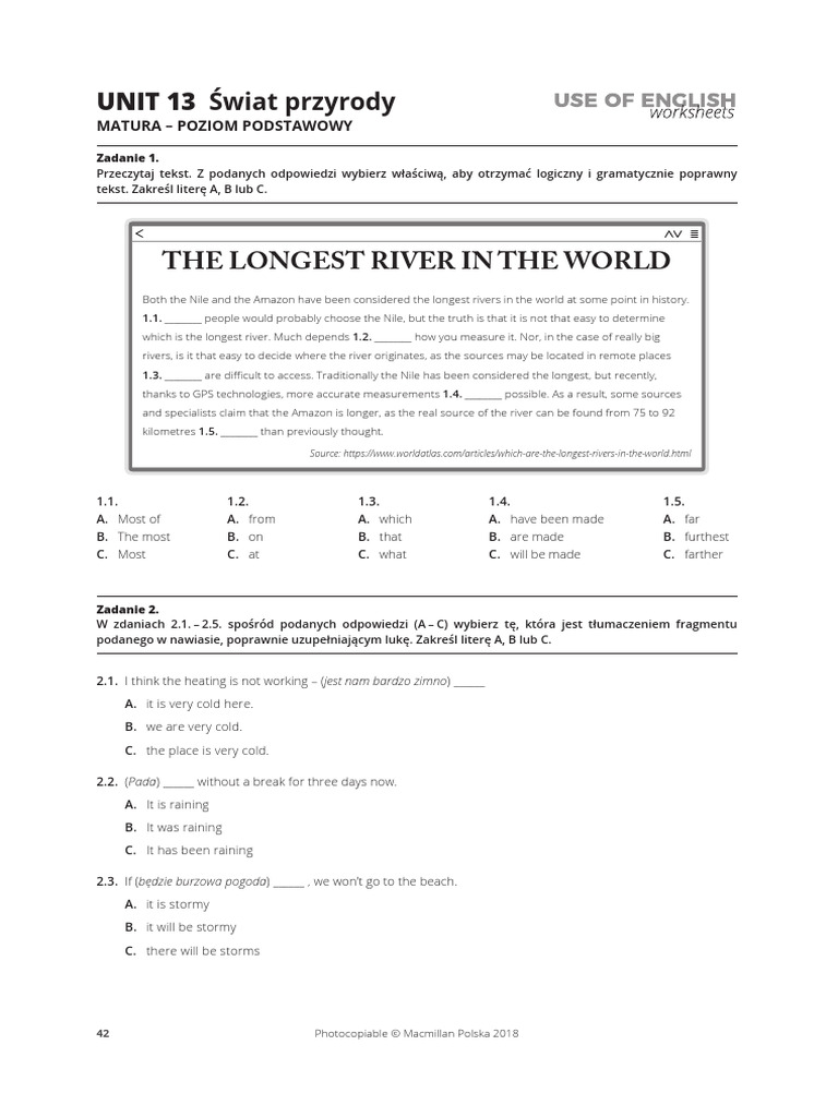 Use of English Worksheets-Unit-13 | PDF | Physical Geography | Natural Environment