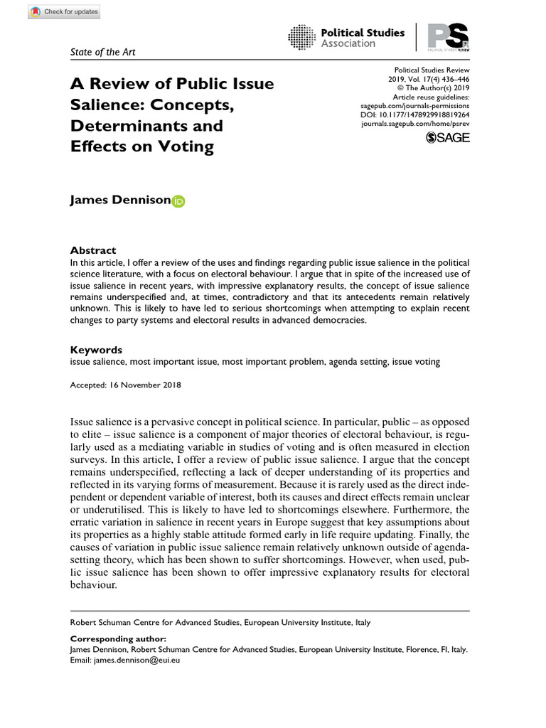 Dennison 2019 A Review of Public Issue Salience Concepts Determinants ...