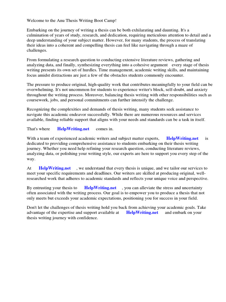 Anu Thesis Writing Boot Camp | PDF