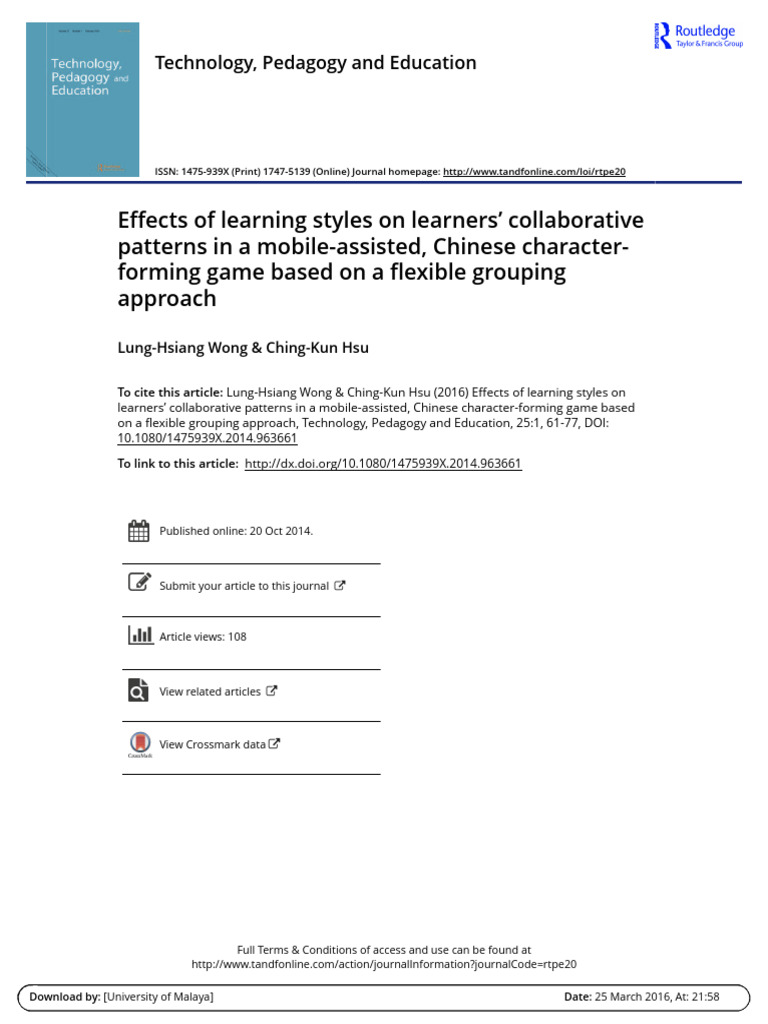 Effects of Learning Styles On Learners Collaborative Patterns in A Mobile Assisted Chinese ...