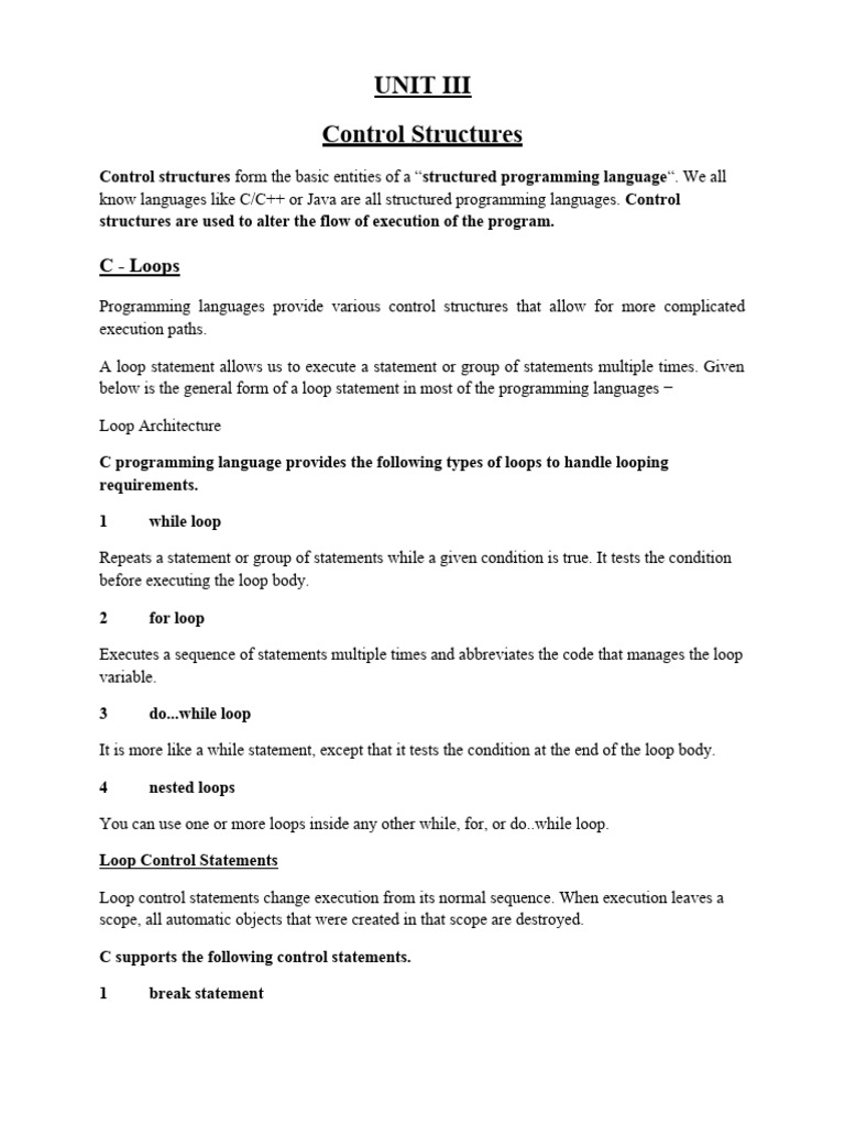 Unit 3control Statements | PDF | Control Flow | Computer Science