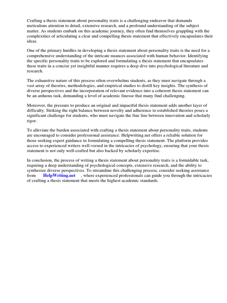 Thesis Statement About Personality Traits | Download Free PDF | Essays ...