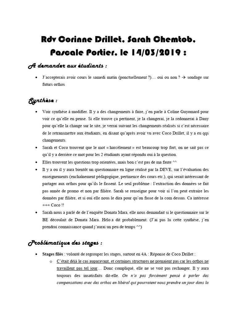 Compte Rendu RDV Coco Drillet | PDF