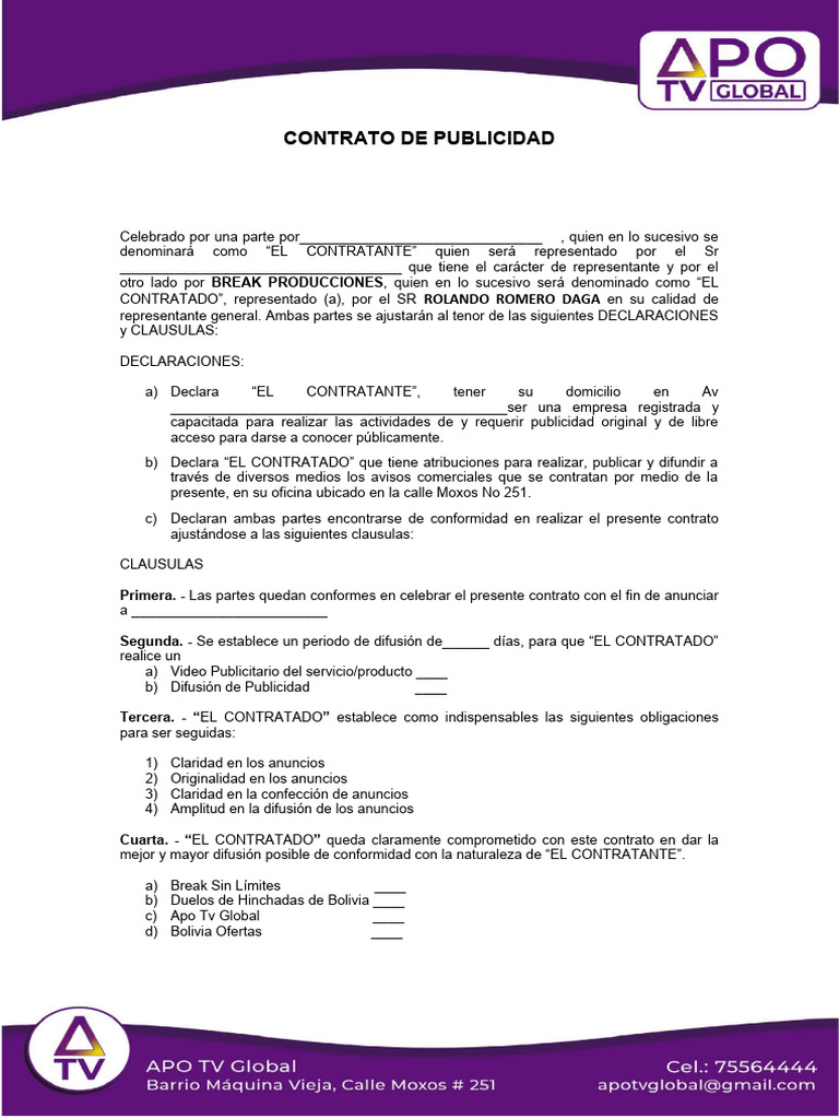 Contrato de Publicidad | PDF