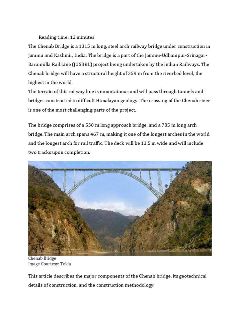 Chenab Bridge Construction | PDF