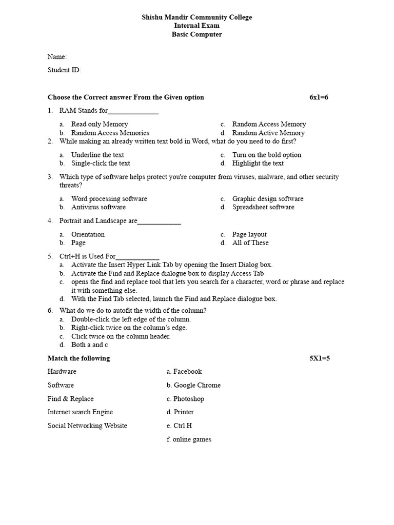 Basic IT Q. Paper | PDF