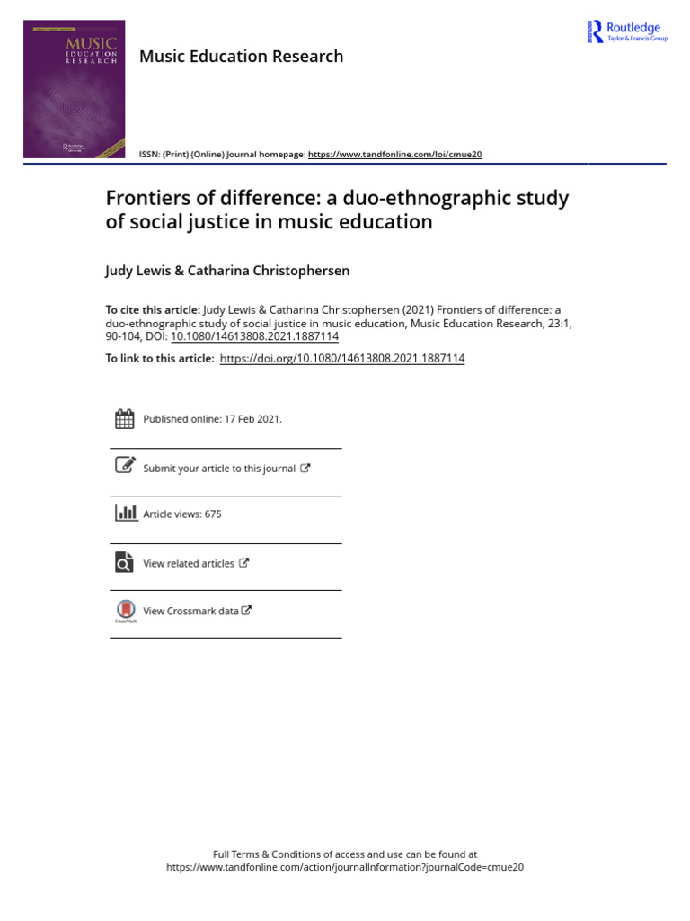Duo-Ethnographic Study on Music Education Justice | PDF | Social ...