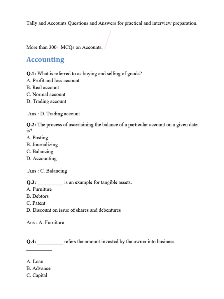 Tally and Accounts Questions and Answers (Sscstudy - Com) | PDF ...