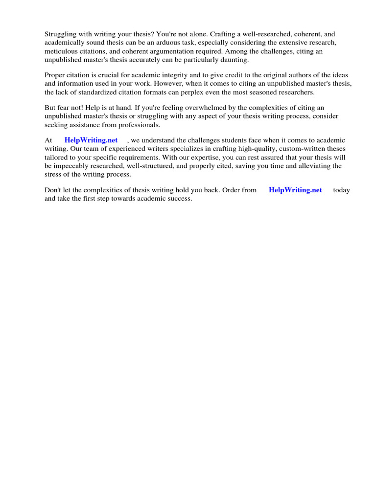 Citing Unpublished Masters Thesis | PDF | Apa Style | Citation