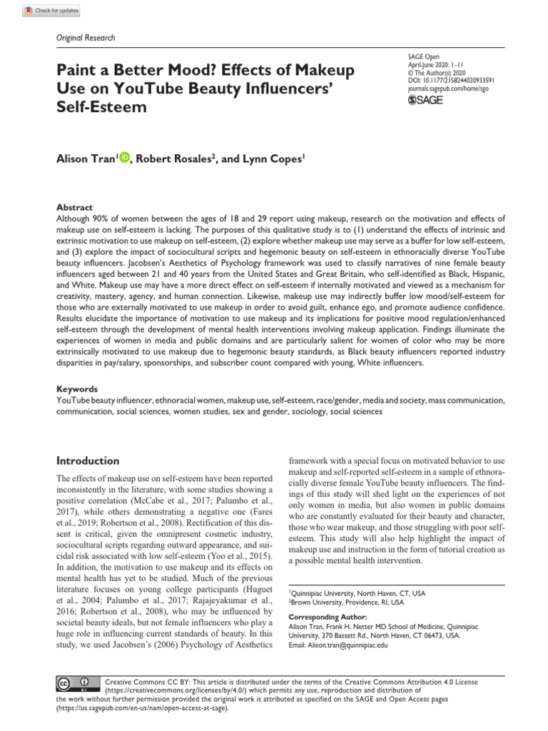 Tran Et Al 2020 Paint A Better Mood Effects of Makeup Use On Youtube ...