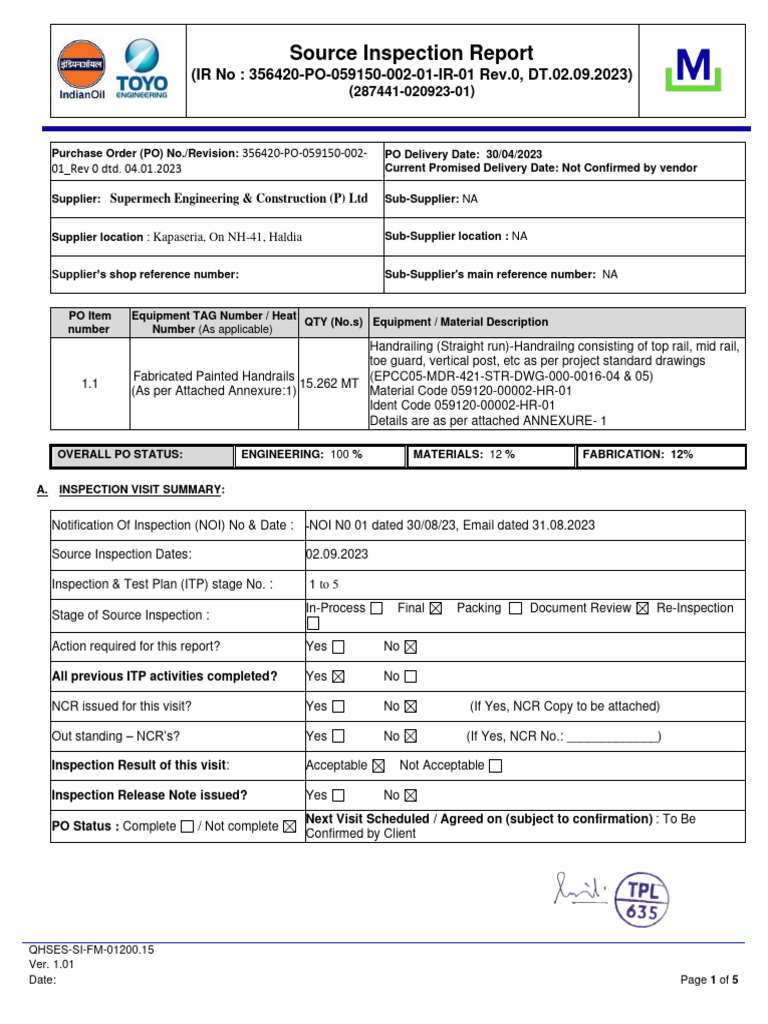 Mdr Inspection Report | PDF