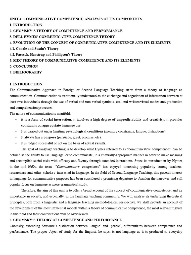 Unit 4 Communicative Competence. Analysis of Its Components. | PDF ...
