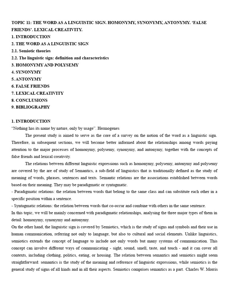 Topic 11 The Word As A Linguistic Sign | PDF