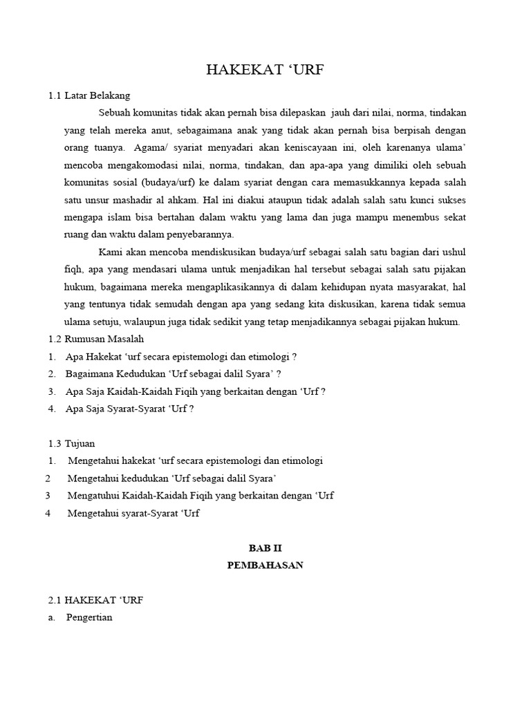 Hakekat dan Kedudukan 'Urf dalam Syariat | PDF