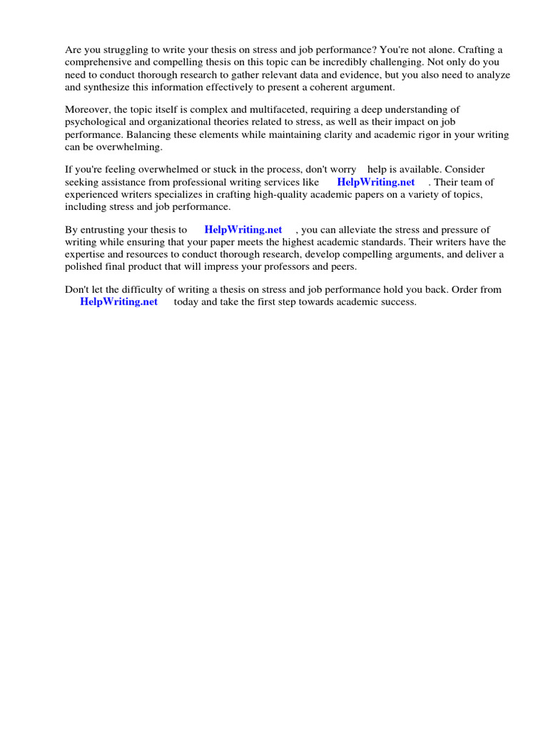 Thesis On Stress and Job Performance | PDF