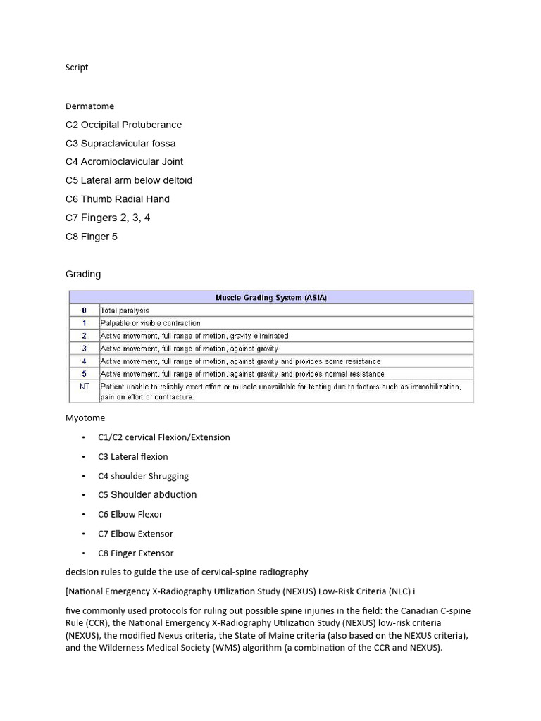 Cervical Spine Injury Assessment Protocols | PDF