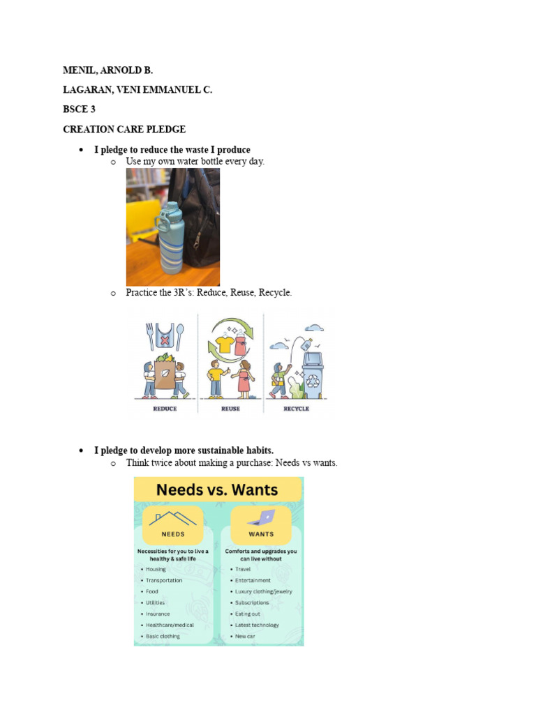 Creation Care Pledge | PDF | Wellness