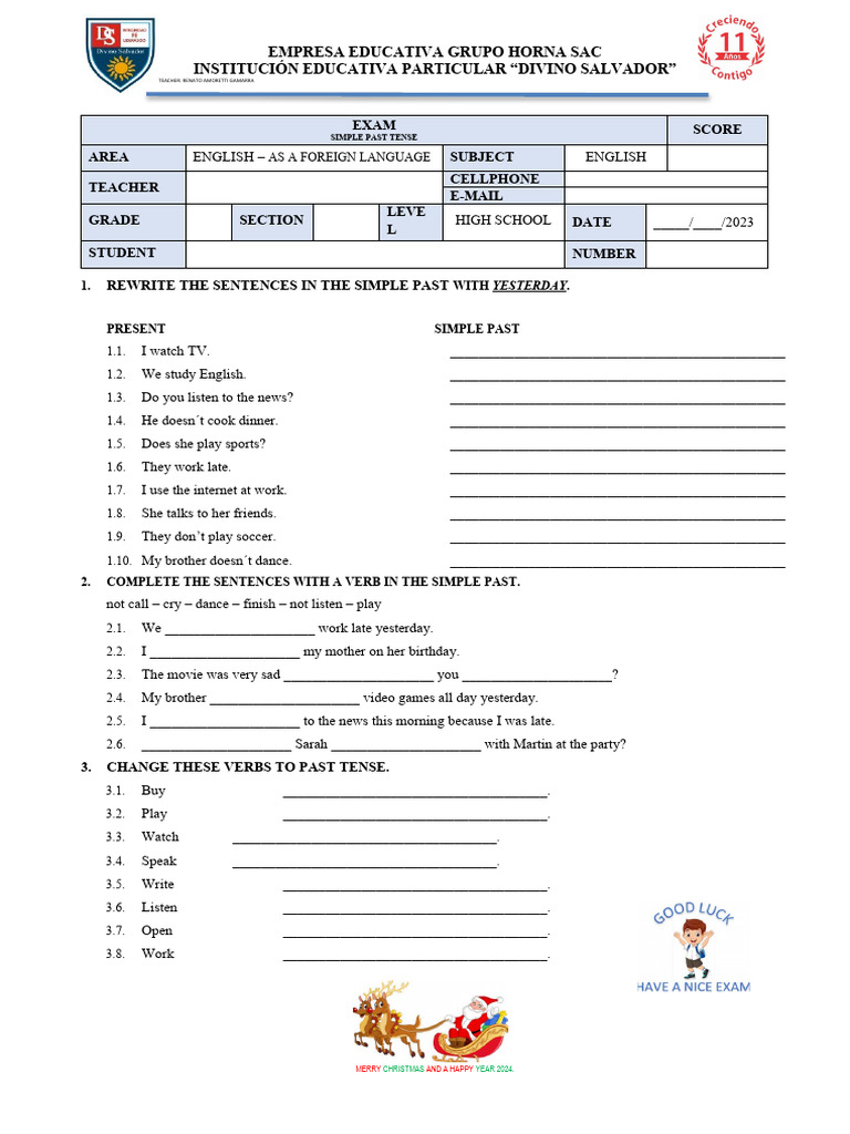 Exam Simple Past 3 -5 | PDF | English Language | Grammatical Tense