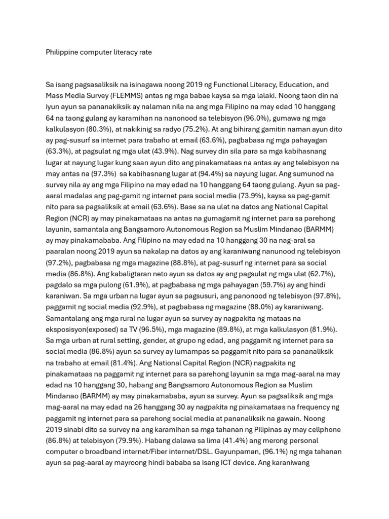 Computer Literacy Rate | PDF