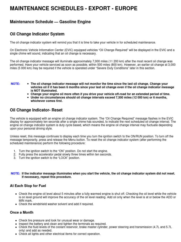Maintenance - Schedule - Jeep GC - Europe | PDF