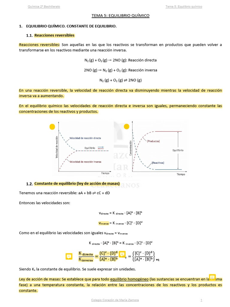 TEMA 5. Equilibrio de Las Reacciones Químicas | PDF | Equilibrio químico | Reacciones químicas