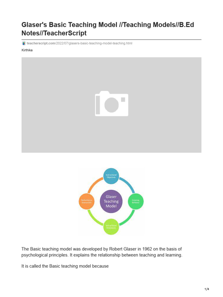 Glasers Basic Teaching Model Teaching ModelsBEd NotesTeacherScript | PDF