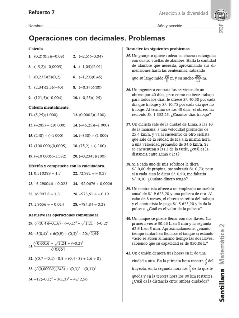 Operaciones Con Decimales | PDF
